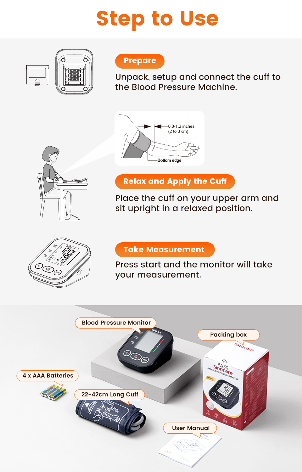 Sinocare Automatic Blood Pressure Digital Monitor Original Large Screen ...