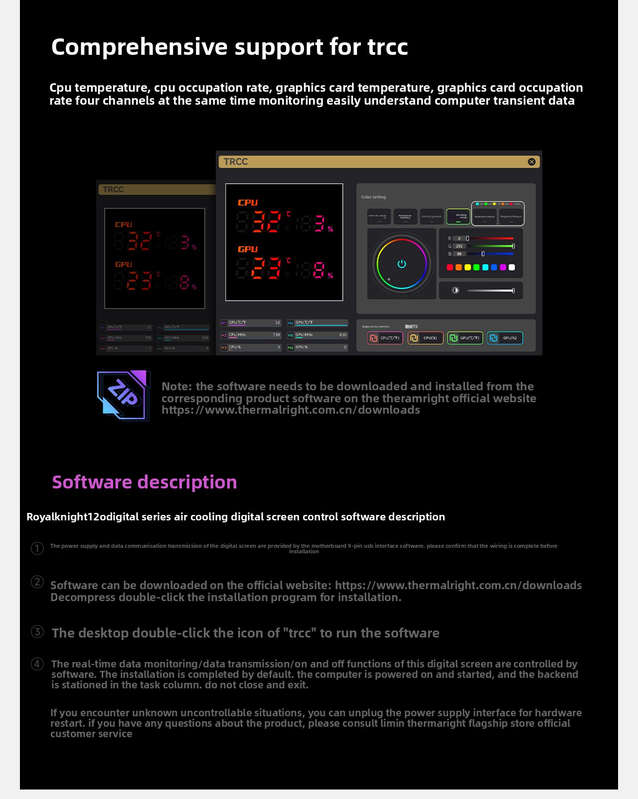 Thermalright Royal Knight 120 Digital LCD display CPU Air Cooler 6 heat pipe Heat Sink Digital ...