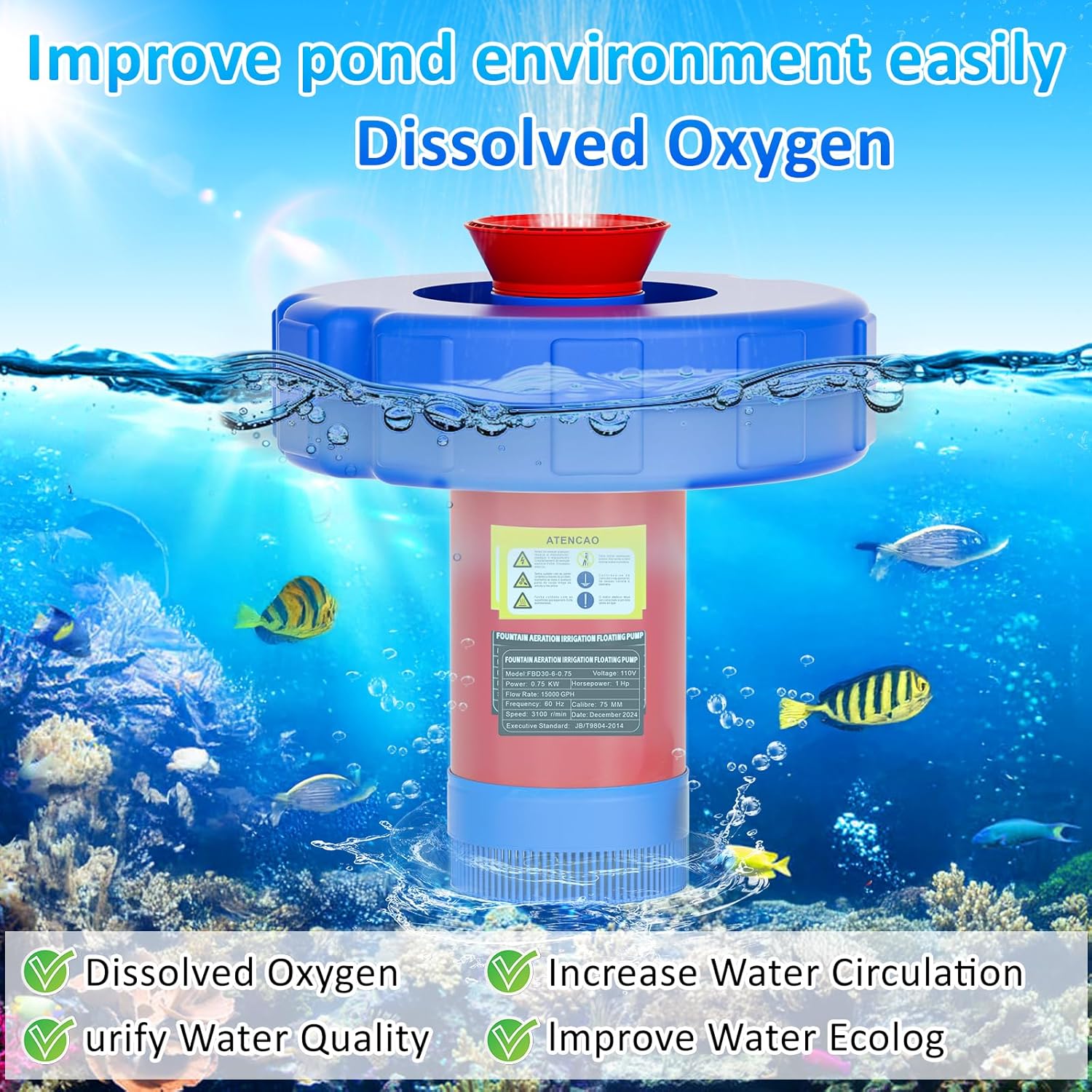 1100W Fish pond oxygenator Shrimp pond oxygenator Crab pond fish pond ...