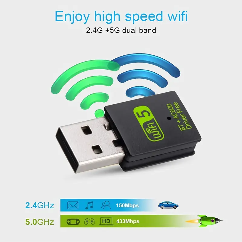 Wireless Network Card Dual Band 600Mbps USB Bluetooth 5.0 WiFi High ...