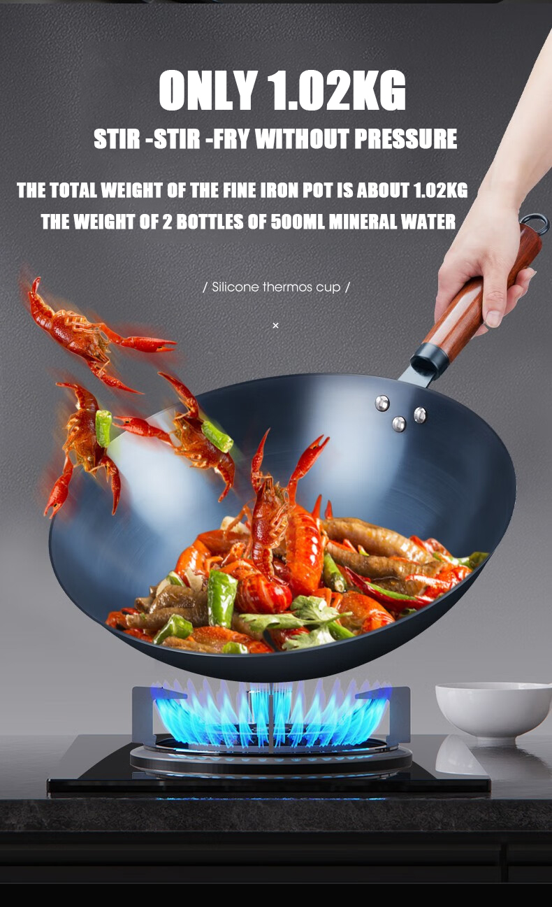 【free Spatula】Wok Non Stick Wok Pan Heavy Duty Carbon Steel Wok Cast ...