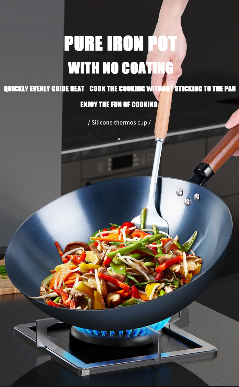 【free Spatula】Wok Non Stick Wok Pan Heavy Duty Carbon Steel Wok Cast ...