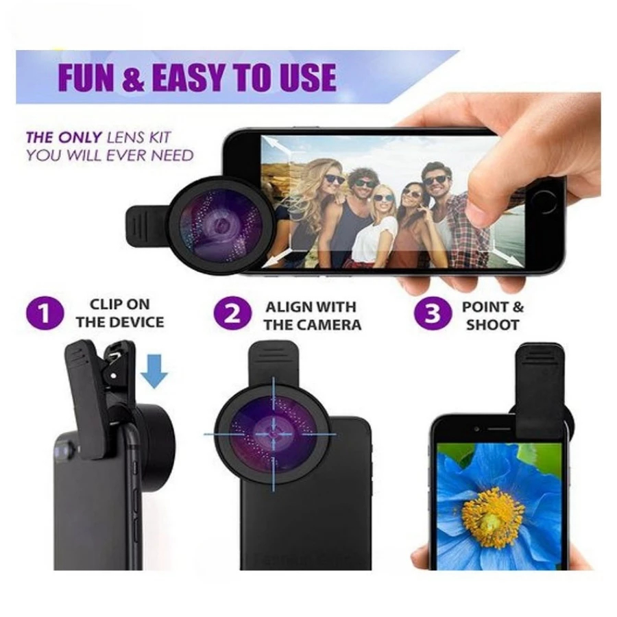 Portable Phone Camera Lens External Set 2-in-1 Ultra Wide Angle +125x ...