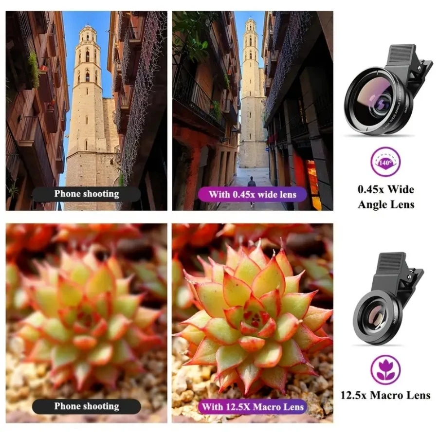 Portable Phone Camera Lens External Set 2-in-1 Ultra Wide Angle +125x ...