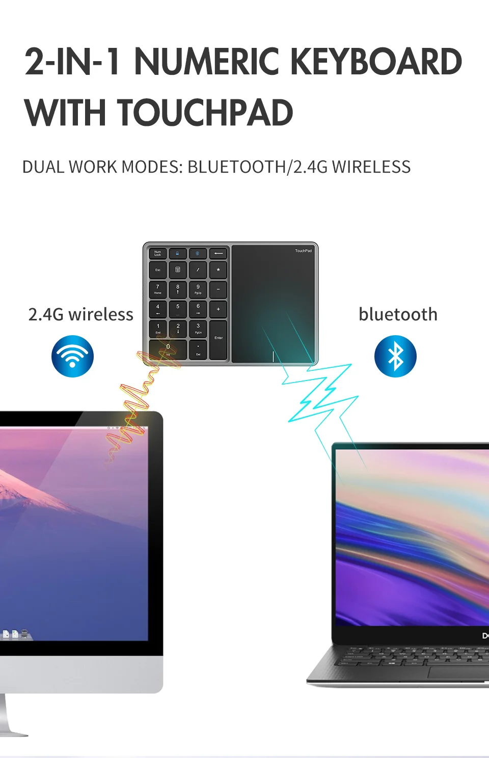 jomaa Bluetooth Numeric Keypad Rechargeable Aluminum 2.4G 22-Key Number ...