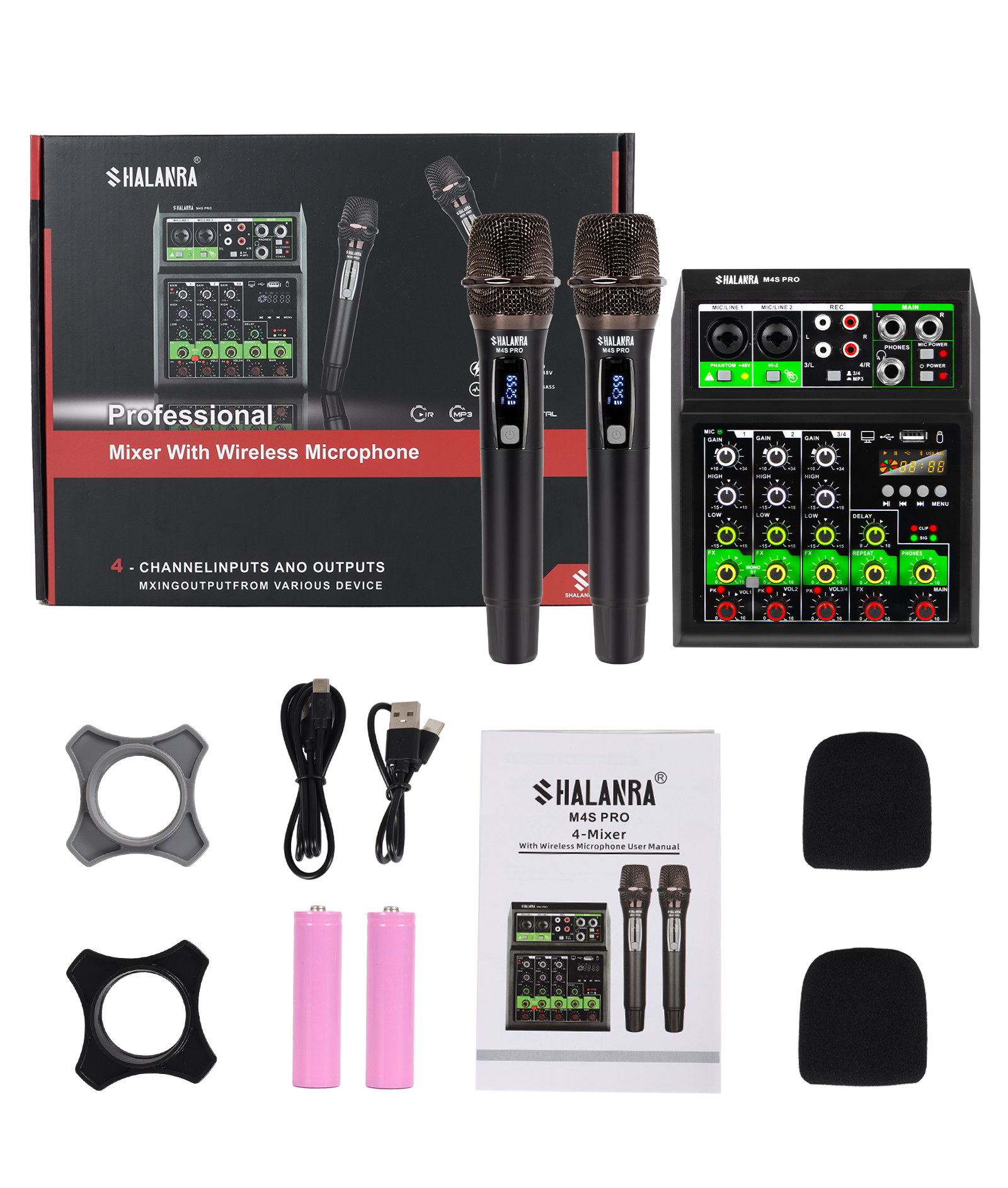 SHALANRA M4S PRO Audio mixer built-in rechargeable wireless microphone ...