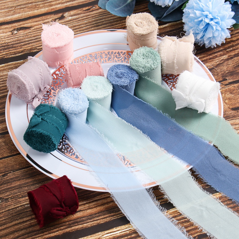 5M/Roll Multicolour Frayed Edged Chiffon Silk Ribbons for Gift Wrapping ...