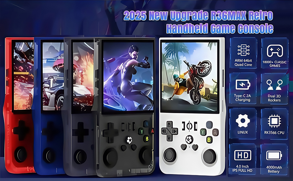 R36MAX Handheld retro game console 4.0 inch large screen game console ...