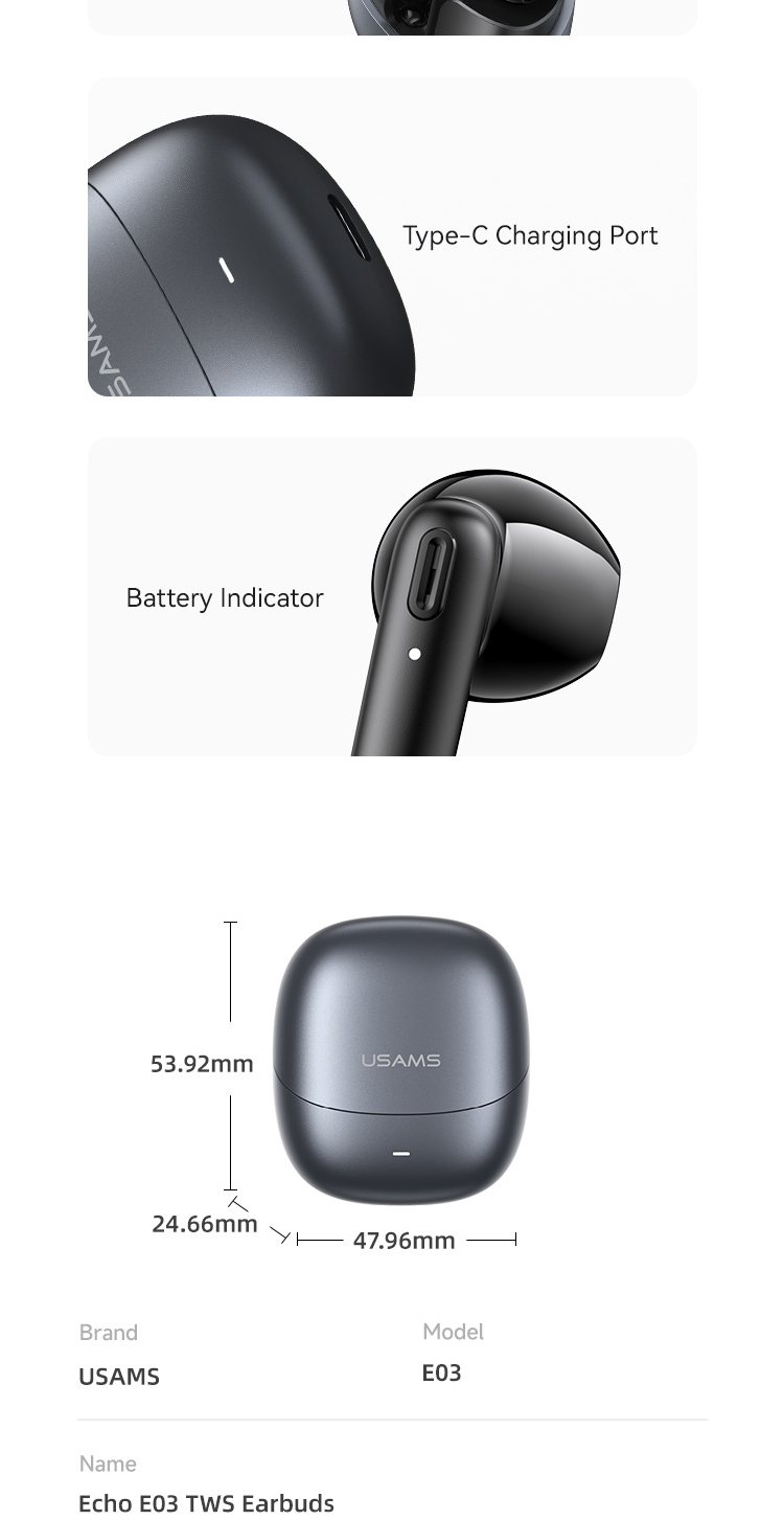 USAMS Wireless Earphones Bluetooth Earbuds TWS With Mic Bluetooth 5.3 ...