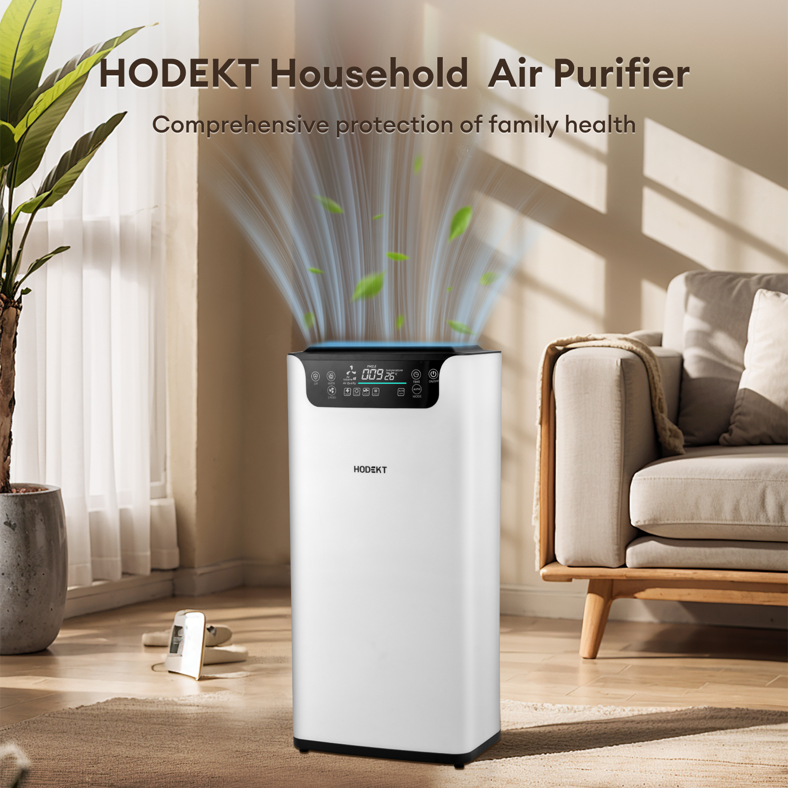 HODEKT Smart Air Purifier UVC Sterilization With Filter 3-Stage ...