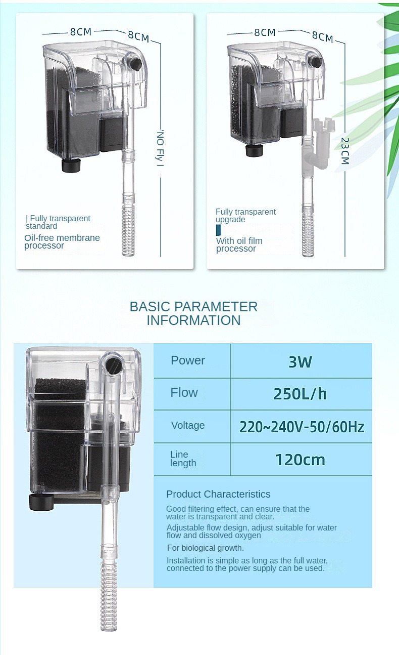 TOPOP Fish Tank Slim Hang-On Filter Water Purification Circulation ...