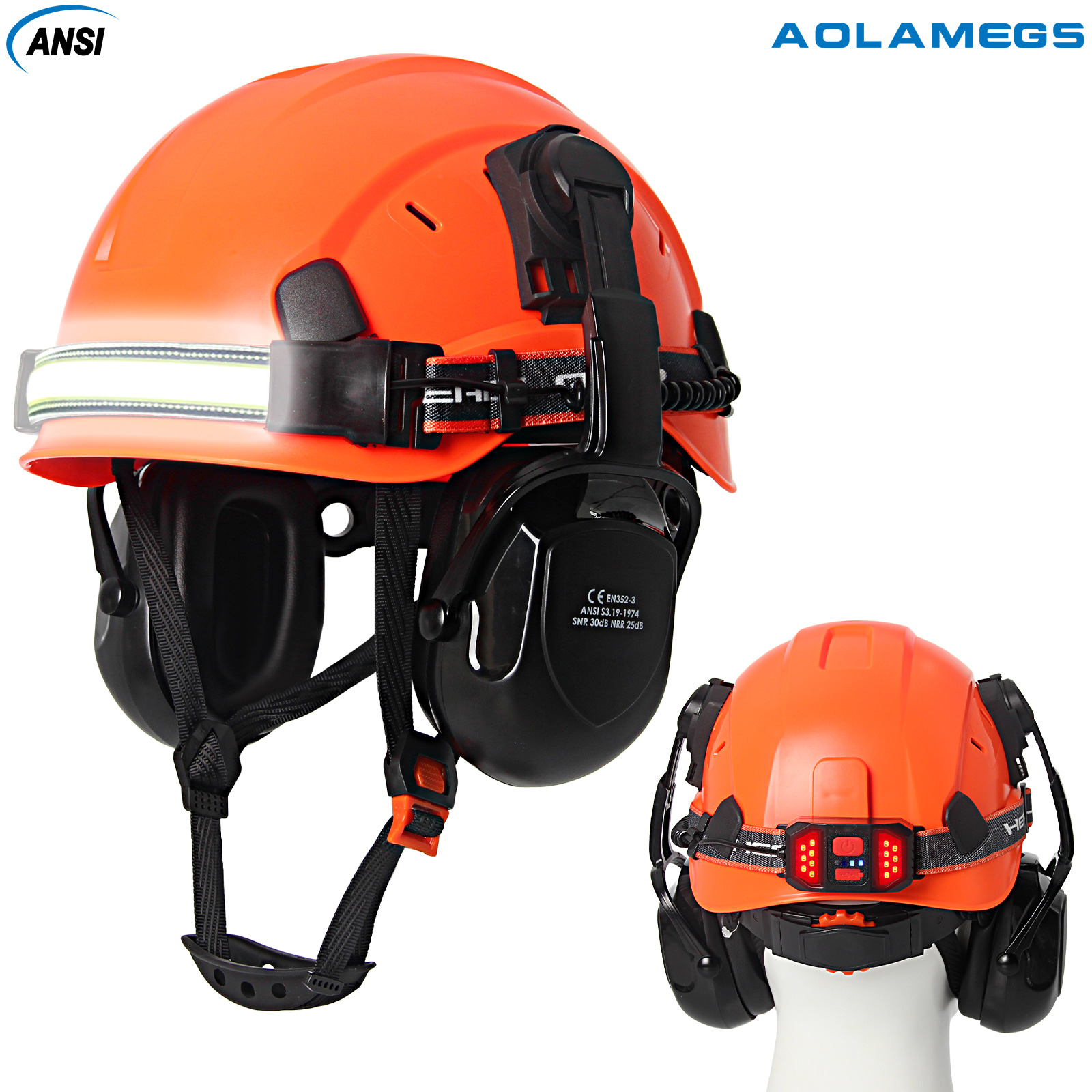 AOLAMEGS ABS Safety Helmet with Earmuff USB Led Headlamp Construction ...