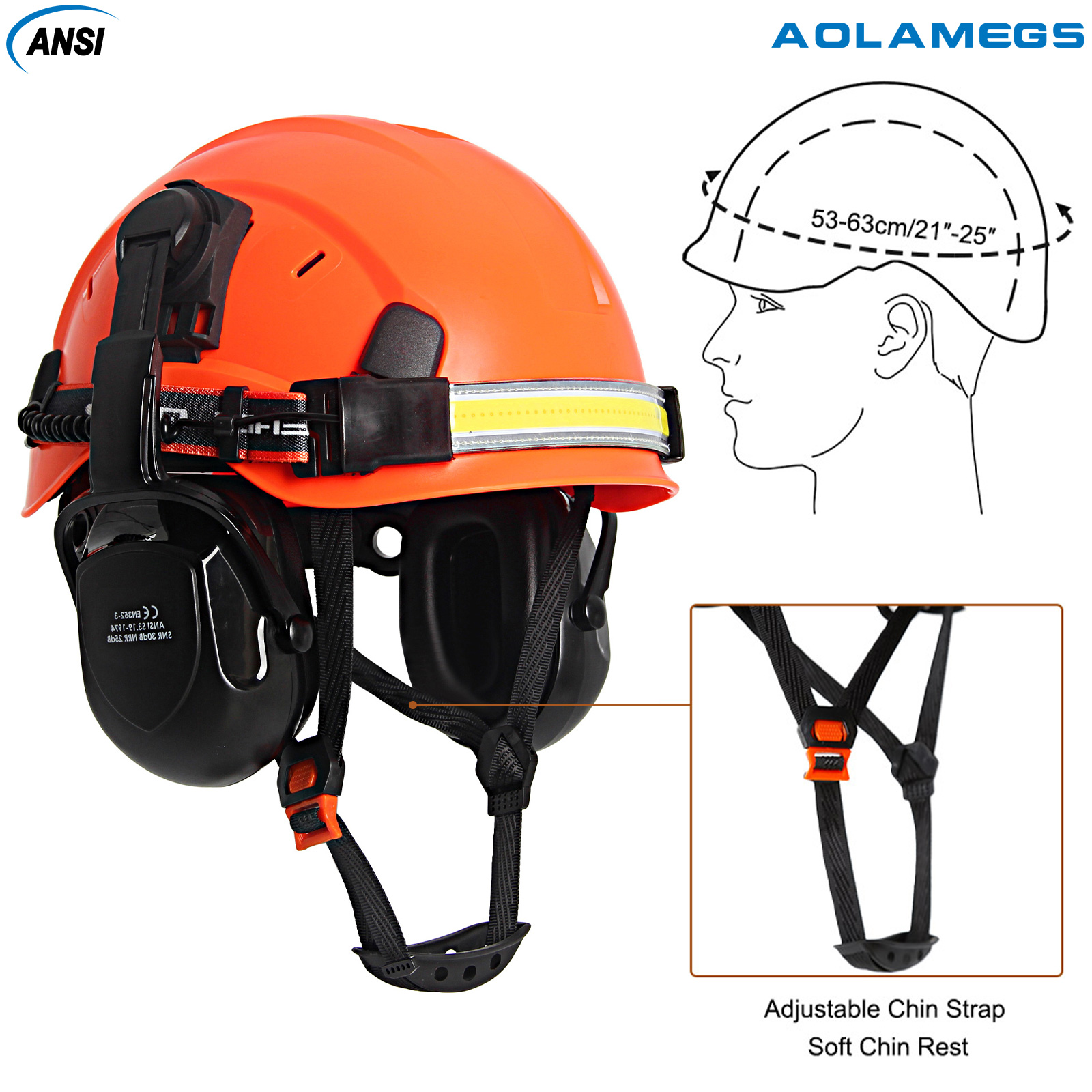 AOLAMEGS ABS Safety Helmet with Earmuff USB Led Headlamp Construction ...