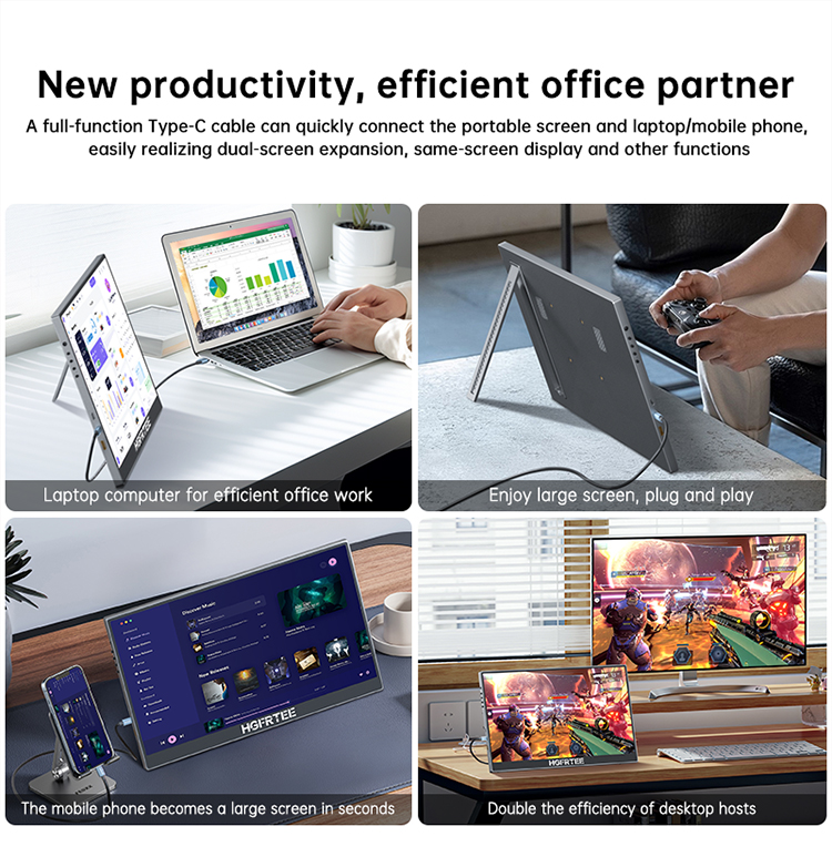 HGFRTEE Portable Monitor 16Inch Kickstand 60Hz 1200P 100%sRGB Gaming ...