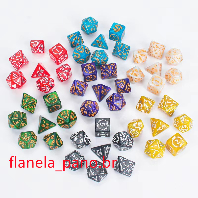 Green RPG Dice Set with Dragon and Rune Theme – Polyhedral Dice D4 to ...