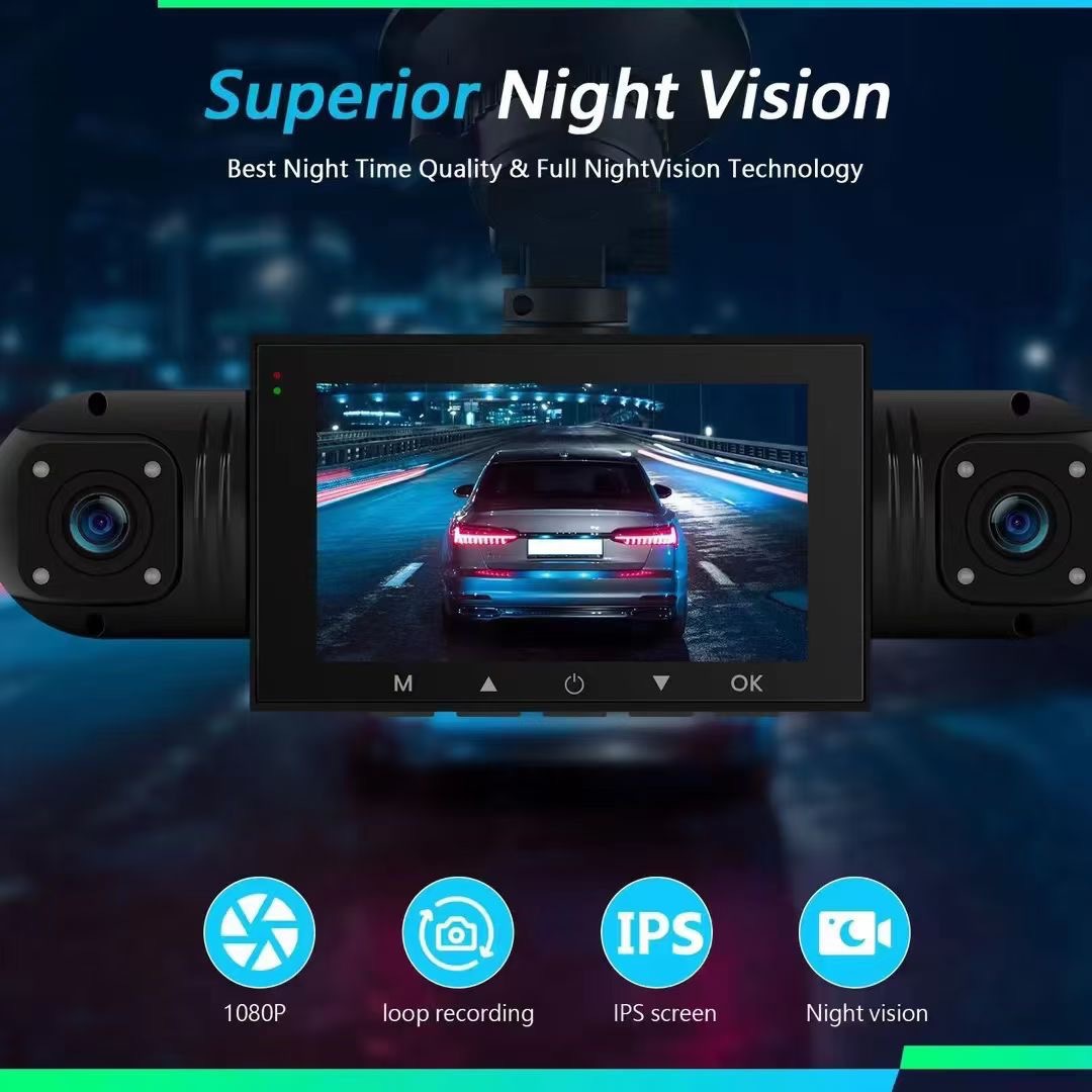 360° HD 1080P 4-Channel Dash Cam with Night Vision Front/ Inside Rear ...