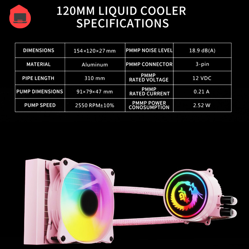 YGT ARGB Liquid Cooler 120mm 3Pin Heatsink CPU Cooling Fan Cooler For ...
