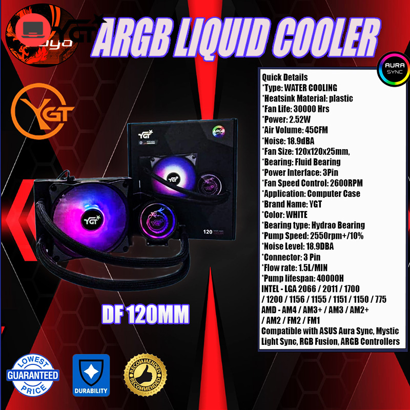 YGT ARGB Liquid Cooler 120mm 3Pin Heatsink CPU Cooling Fan Cooler For PC Desktop | Shopee ...