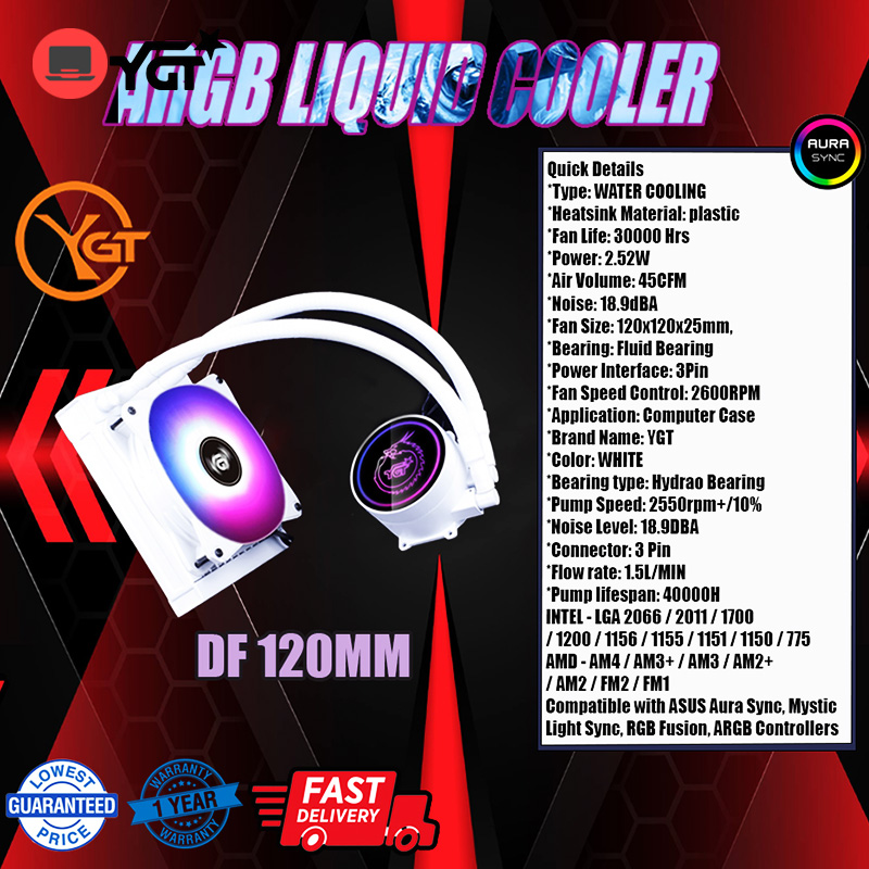 YGT ARGB Liquid Cooler 120mm 3Pin Heatsink CPU Cooling Fan Cooler For ...