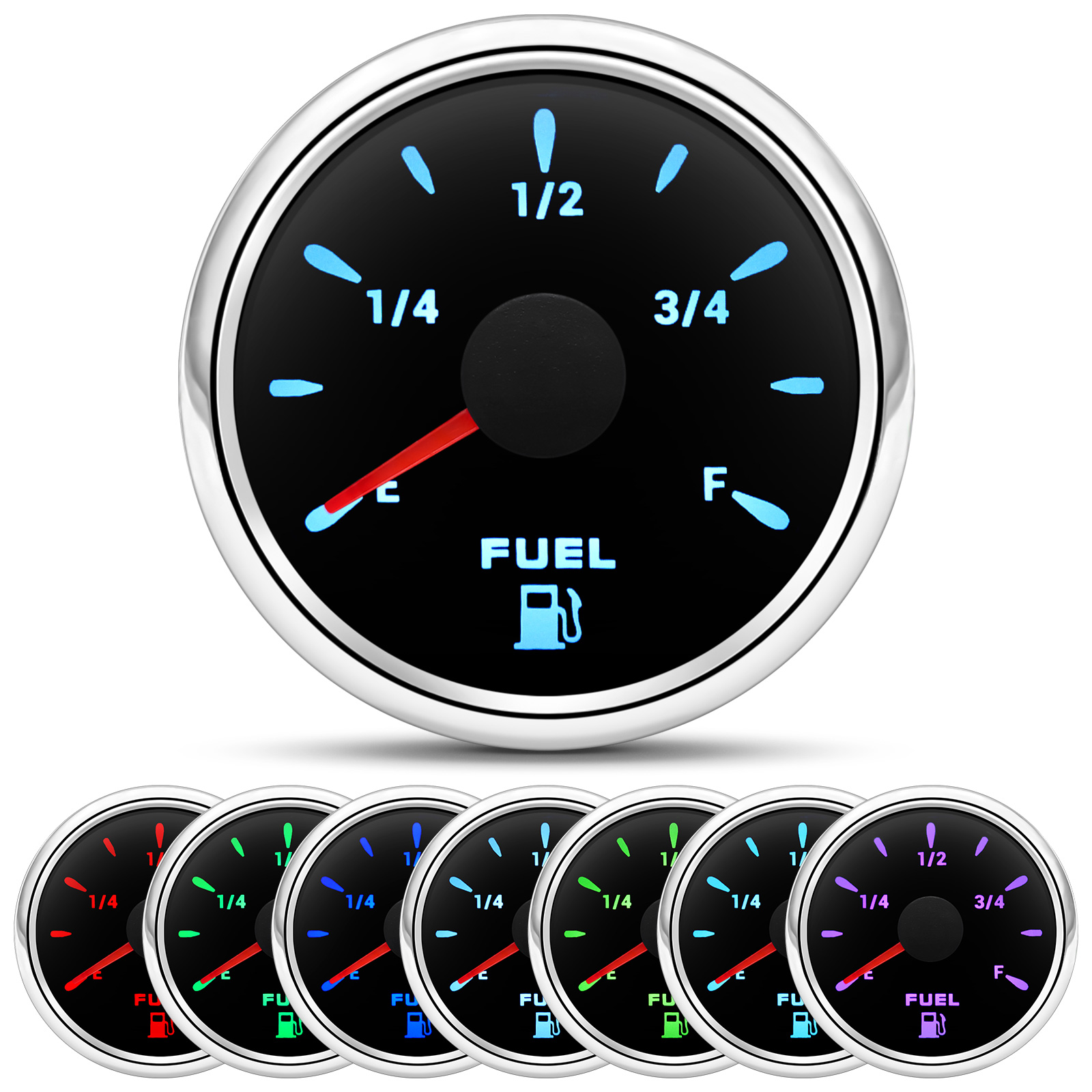 52mm 0-190Ohm 7 Color Backlight Fuel Meter Auto Marine Boat Car Oil ...