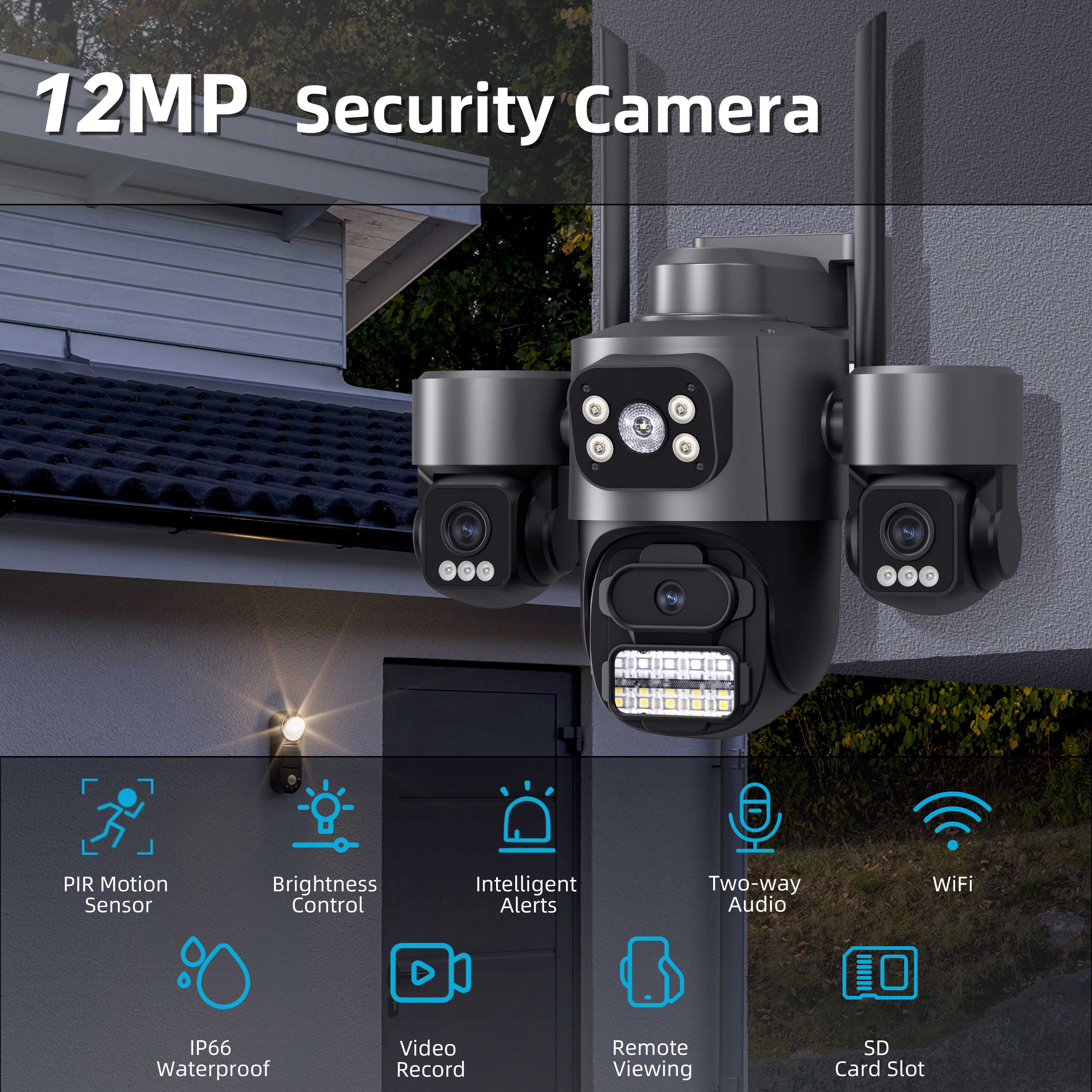 Hamrol 12MP Three Lens Three Screen PTZ WIFI Camera 8MP Wireless ...