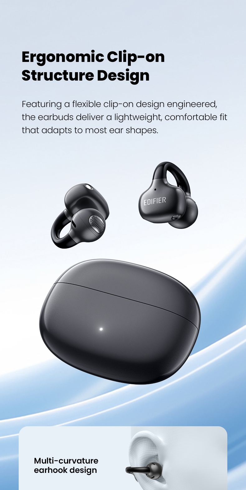 EDIFIER Comfo Q Open-ear True Wireless Earbuds Bluetooth V5.4 32hrs Playtime Wearing Detection ...