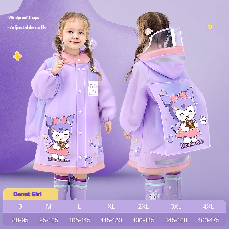Kuromi Raincoat For Kids Girl 4-10 Yrs Lena Bell Hooded Raincoat For ...