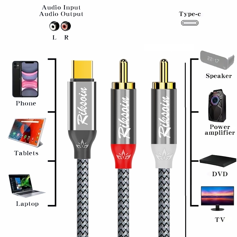 Riksoin USB Type C to Dual RCA Audio Adapter Y Cable Splitter for ...