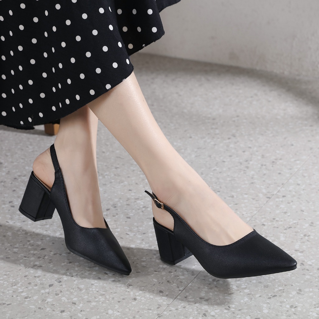 FX 4 color Korean Women Pointed Toe Office Work Block Heels Shoes ...