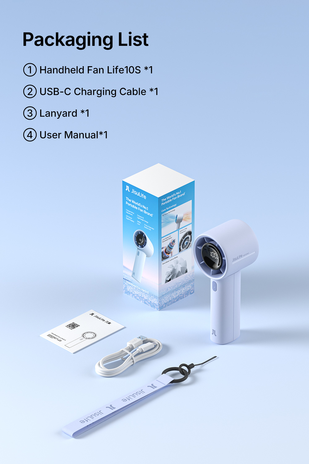 JISULIFE Handheld Fan Life10/10S Mini Fan 5 Speeds Strong Wind Long ...