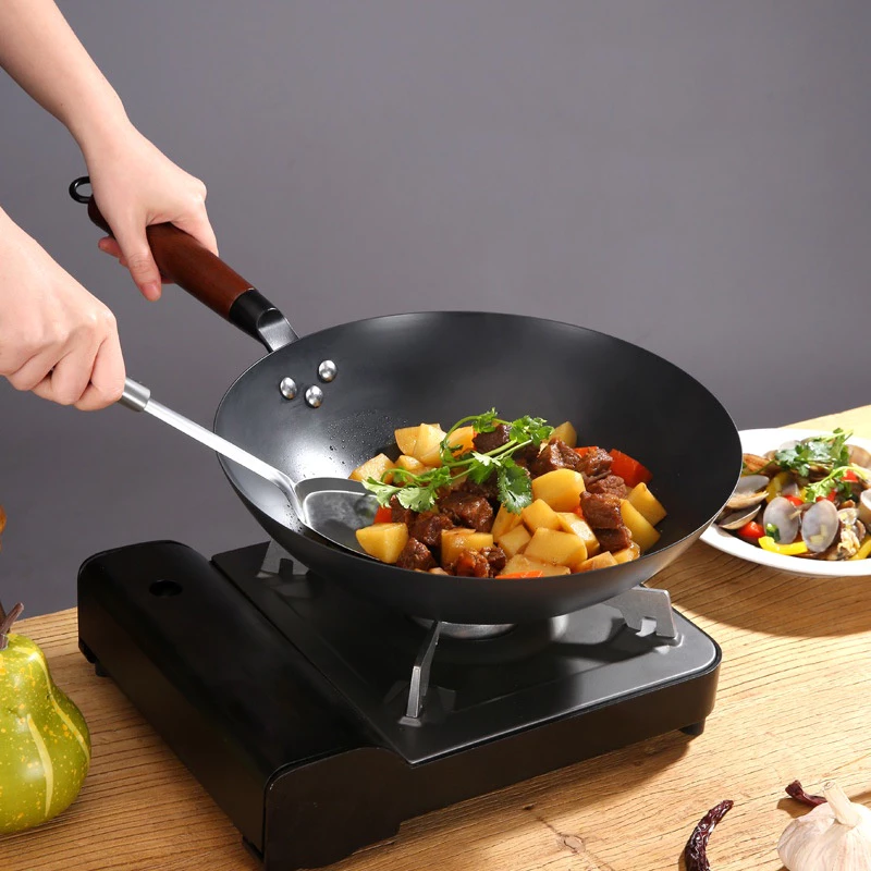 Authentic Chinese Non stick Wok Pan Carbon Steel Pan Nonstick 32/36 ...