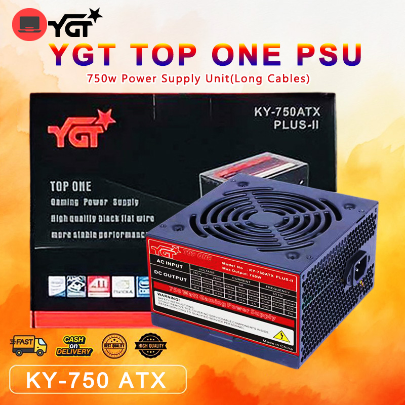 YGT PSU 750W Power Supply 4PIN Long Cables Black Gaming Computer ATX ...
