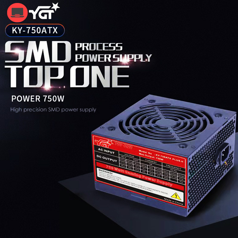 YGT PSU 750W Power Supply 4PIN Long Cables Black Gaming Computer ATX ...