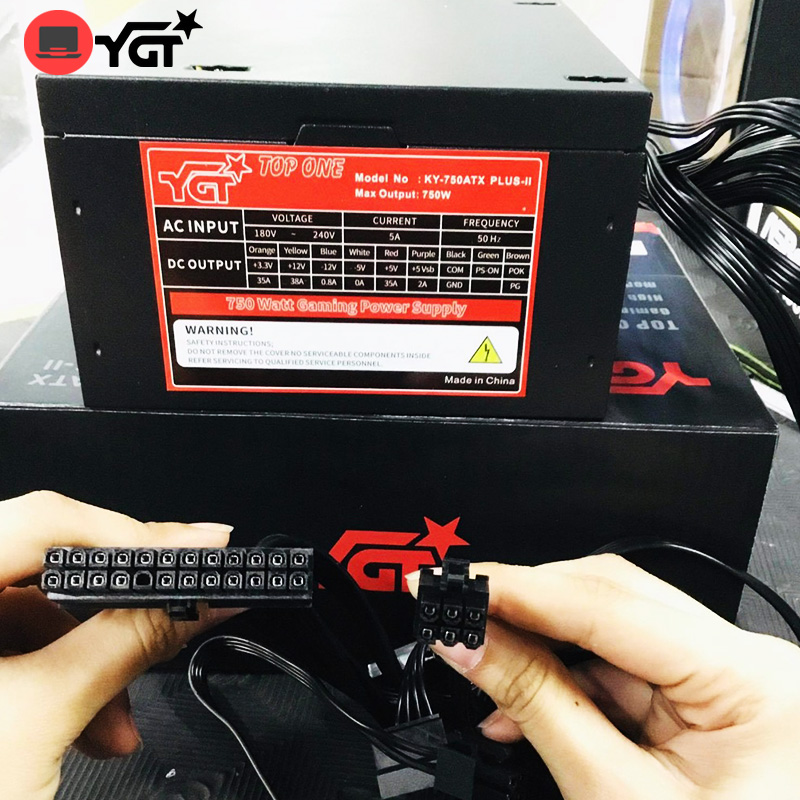 YGT PSU 750W Power Supply 4PIN Long Cables Black Gaming Computer ATX ...