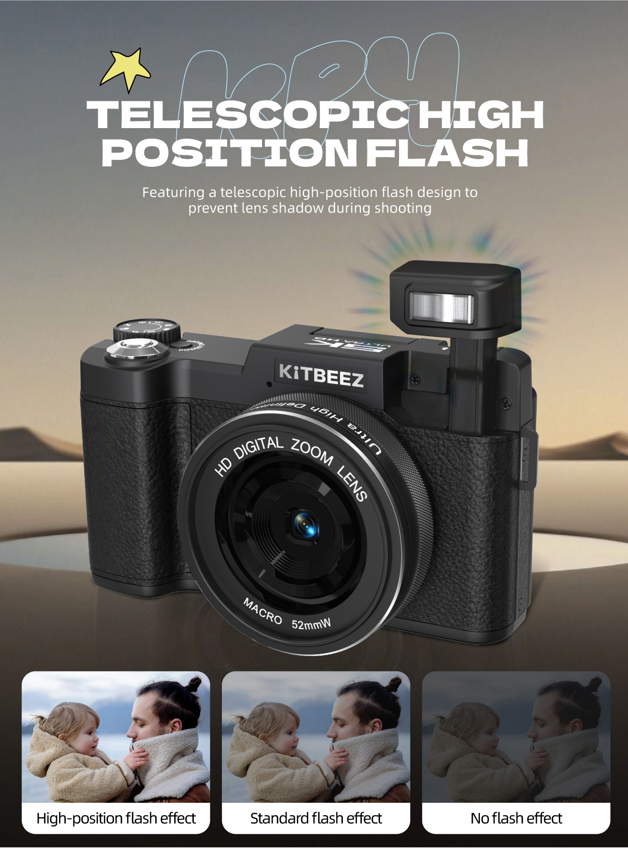 KiTBEEZ KP-4 5K WiFi Digital Camera 75MP Smart Pop-Up Flash 18X Zoom ...