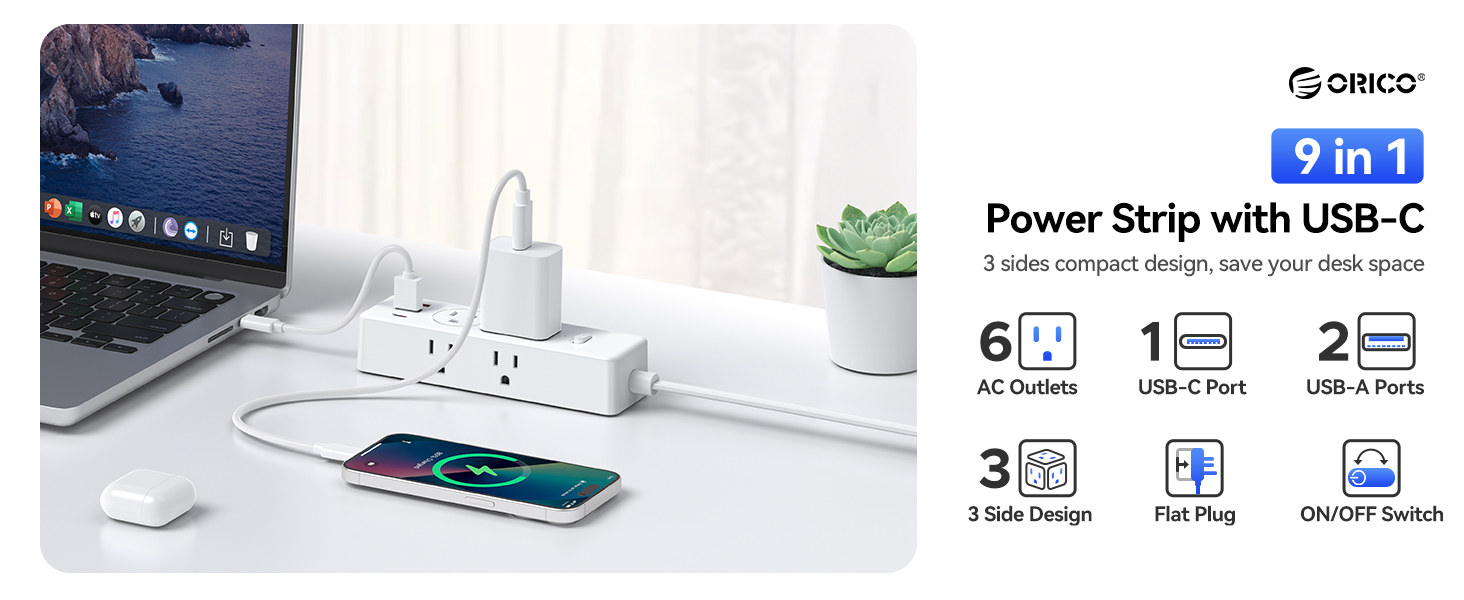 ORICO Power Extension 9-in-1 Multifunctional Power Strip With USB Port ...