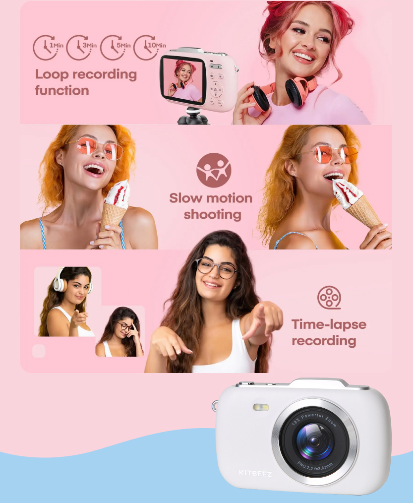 KiTBEEZ KF-3 Macaron CCD Camera 64MP Digital Camera with 4K Video, 18X ...