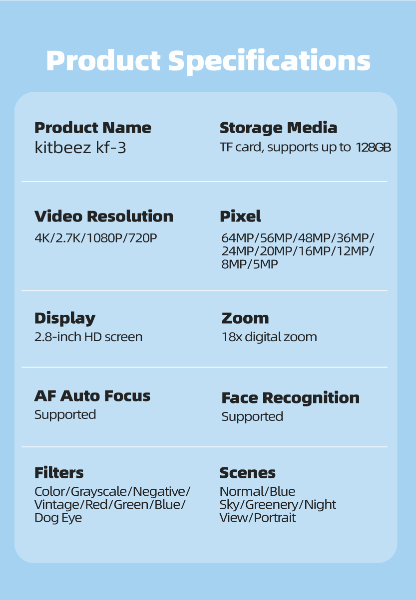 KiTBEEZ KF-3 Macaron CCD Camera 64MP Digital Camera with 4K Video, 18X ...