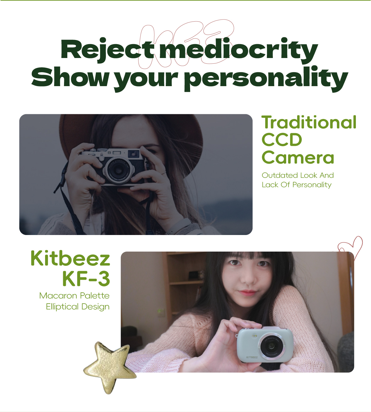 KiTBEEZ KF-3 Macaron CCD Camera 64MP 4K Video Built-in 4-Color Flash ...