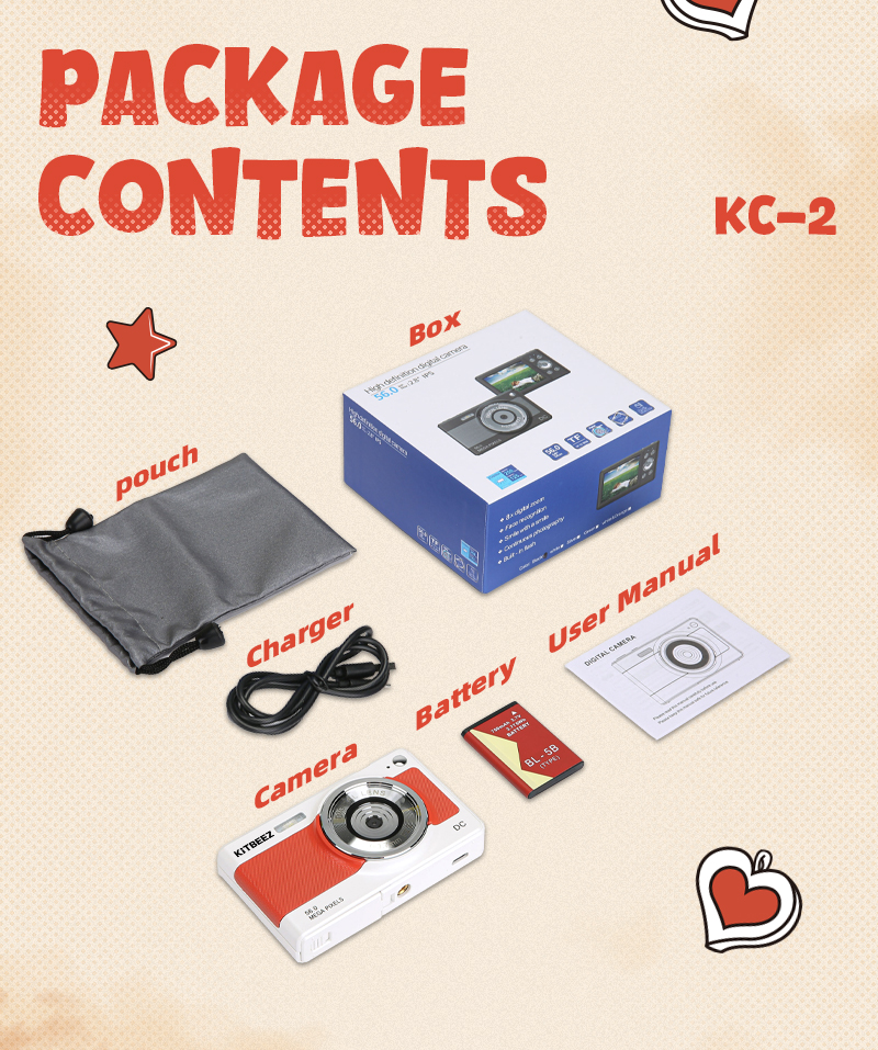 KiTBEEZ KC-2 Digital Camera 56MP Super Clear 16X Zoom 1080P Recording ...