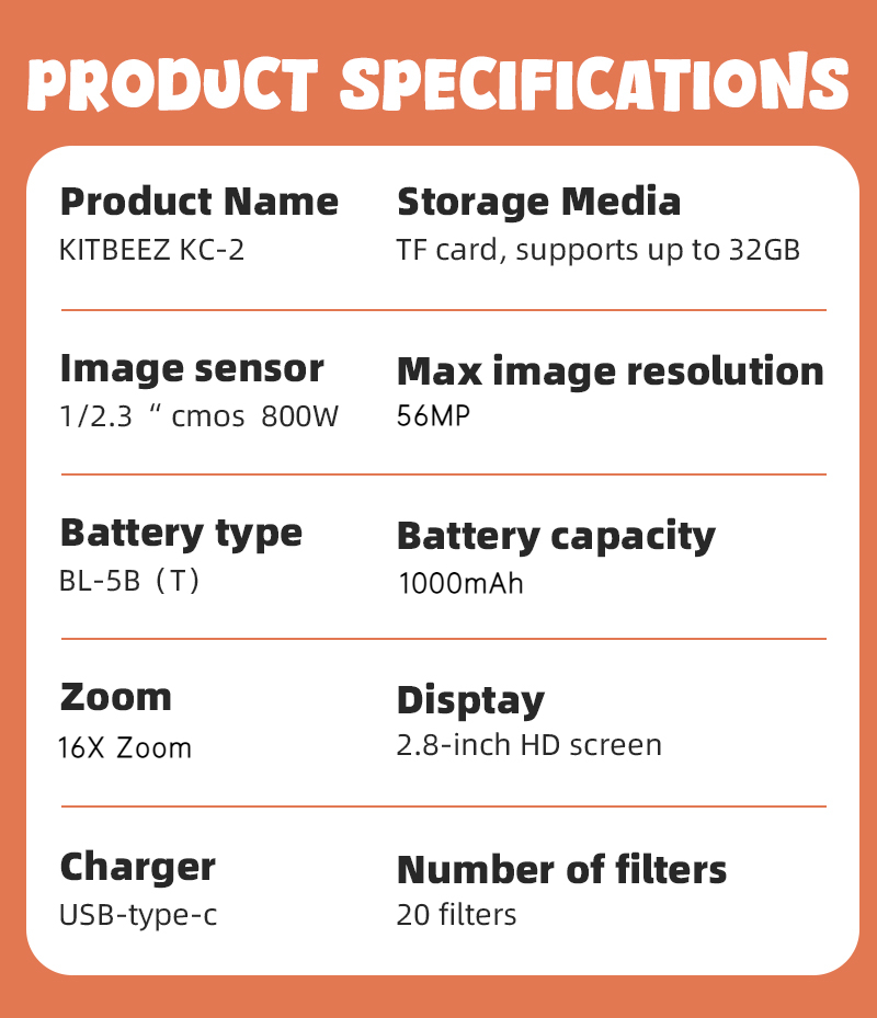 KiTBEEZ KC-2 Digital Camera 56MP Super Clear 16X Zoom 1080P Recording ...