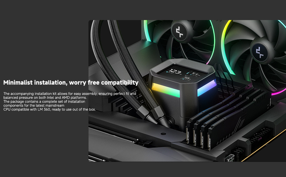 Deepcool LM360 LM240 CPU AIO Cooler 360mm 240mm 2.4-inch IPS Display / 120mm FL12 5V 3PIN ARGB ...