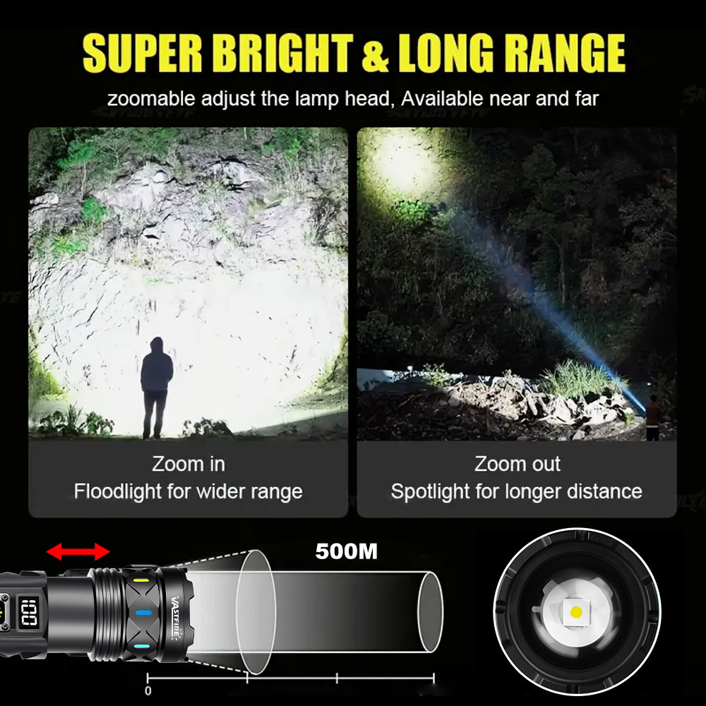 5000Lumens White Laser LED Flashlight Torch USB Rechargeable Work Light ...