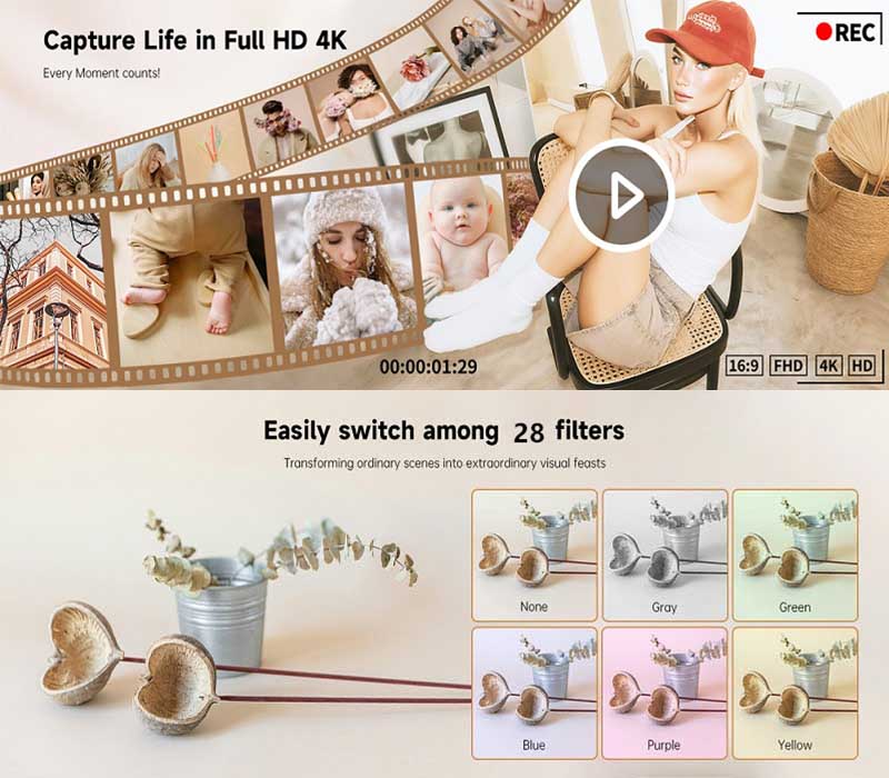 VETEK Mini Camera 4K 64MP Small Digital Camera, Pocket Retro Nostalgia ...