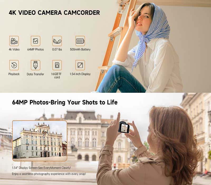 VETEK Mini Camera 4K 64MP Small Digital Camera, Pocket Retro Nostalgia ...