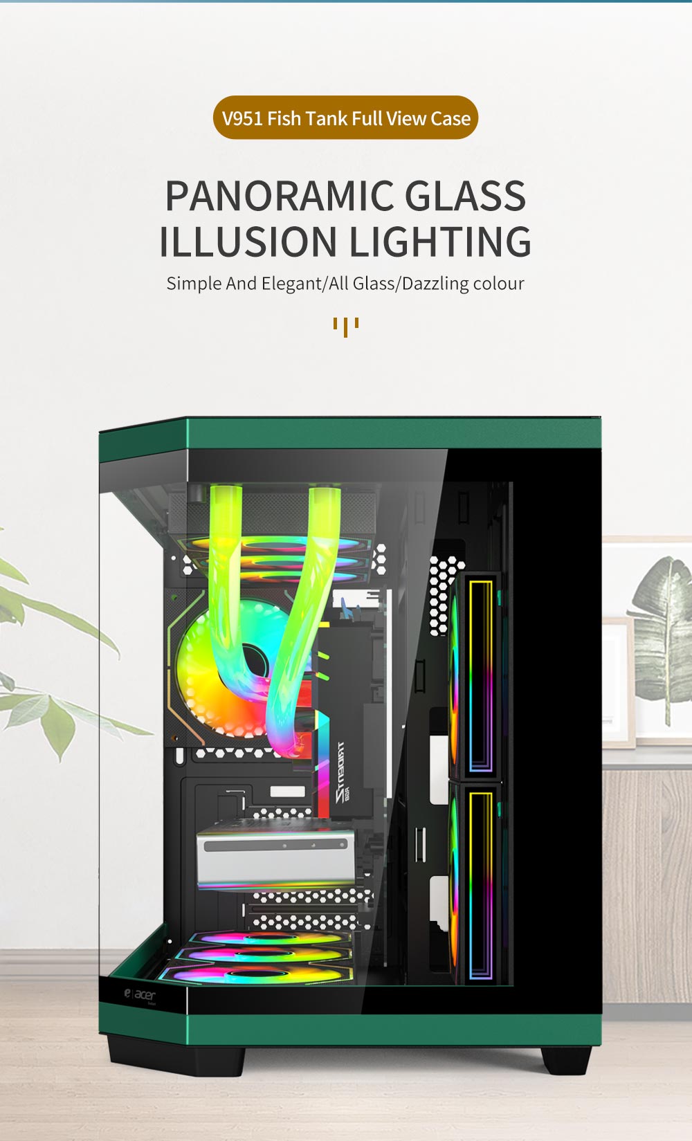 ACER V951 PC Gaming Case With Tempered Glass Full Sea View M-ATX/ITX ...