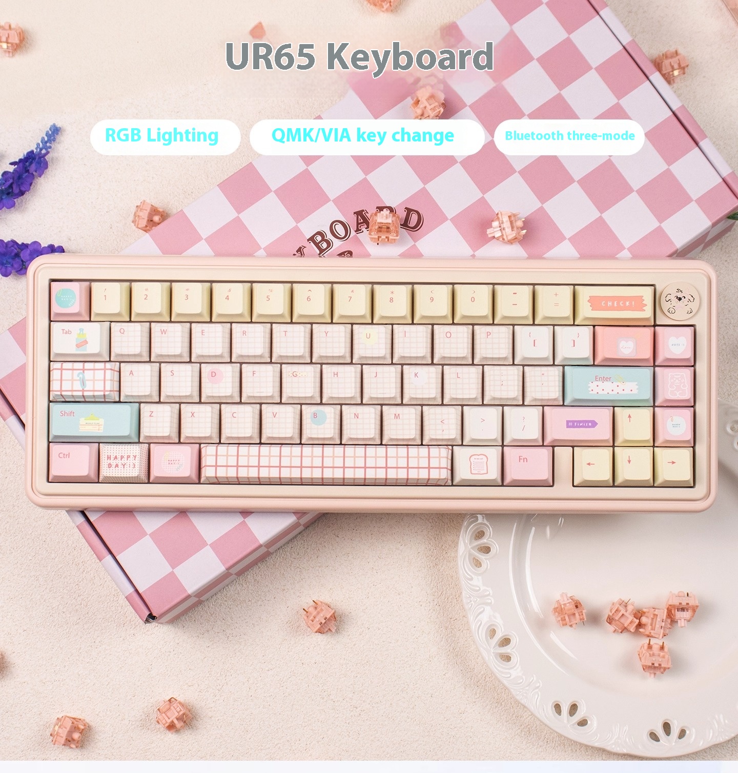 URE UR65 Wireless Mechanical Keyboard 65% Hot swappable RGB GASKET Magnetic Nameplate Design ...