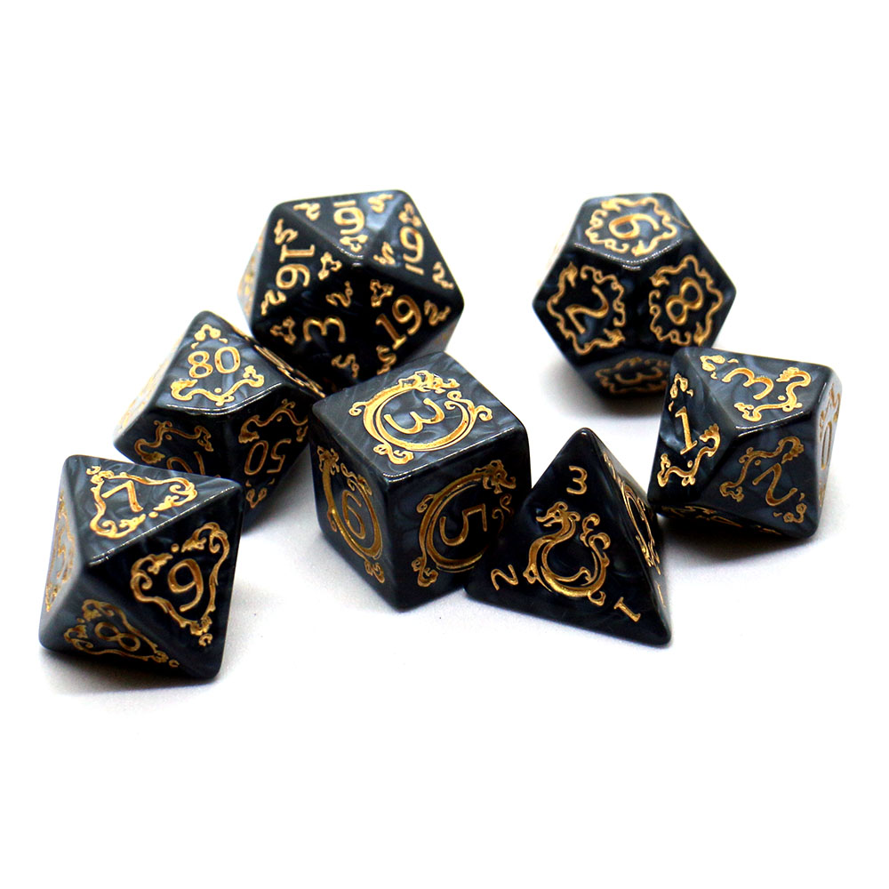 7-piece Dragon Pattern DND Dice Set, Multi sided D4 D6 D8 D10 D12 D20 ...