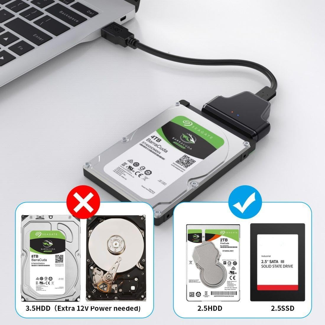 Type C to SATA 3.0 Adapter Cable Up to 6 Gbps For 2.5 Inch External HDD ...