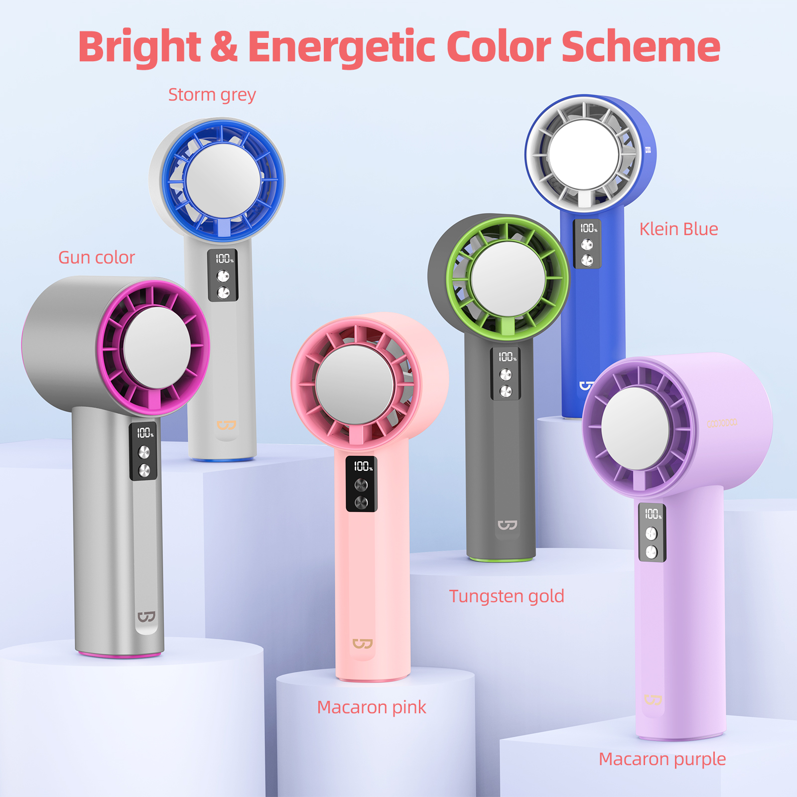 GOOJODOQ Mini Fan Set 4000 mAh Handheld Portable 6 Colors Rechargeable ...